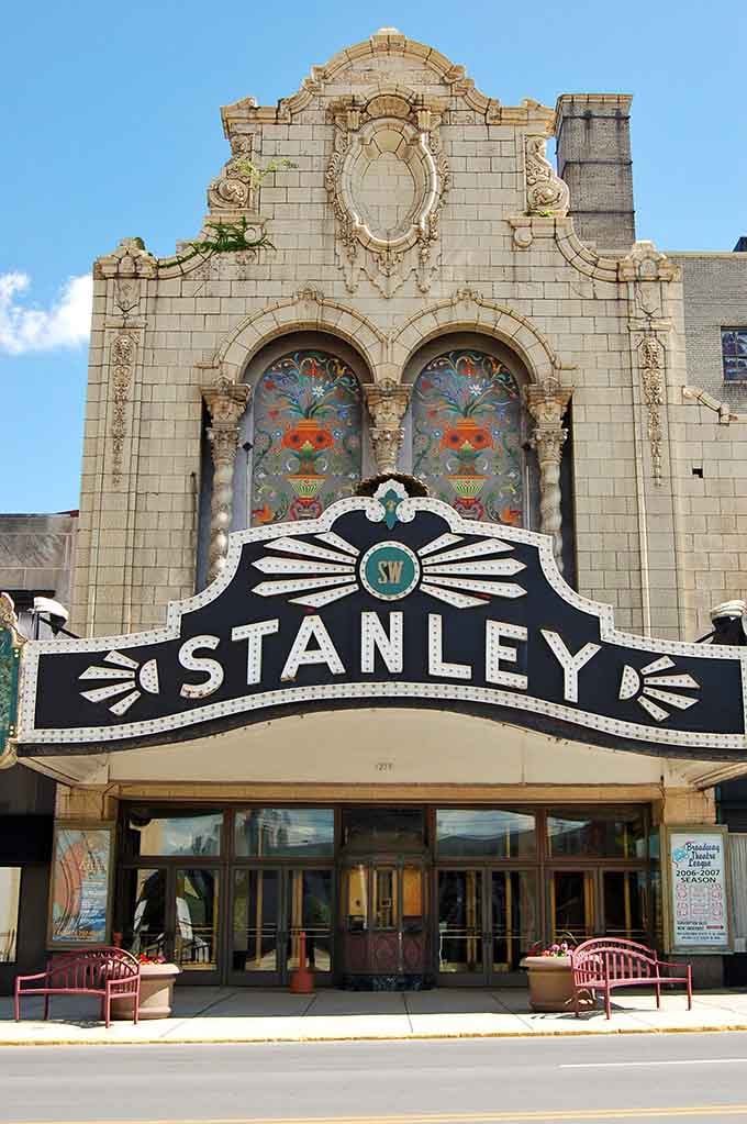 The Stanley Theatre's restored facade is pure 1920s glamour, minus the 1920s ticket prices for entertainment.