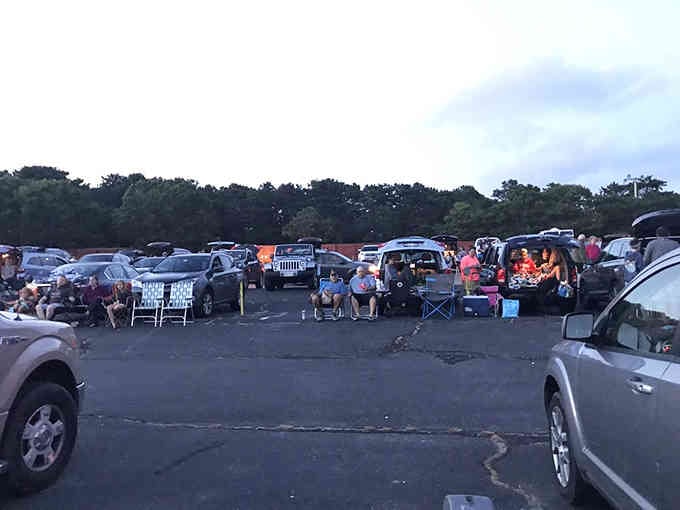 Lawn chairs deployed, families assembled: this is what community looks like in the modern age, folks.