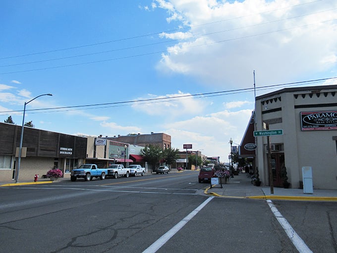 Burns' wide-open main street stretches toward distant hills under that endless high desert sky.
