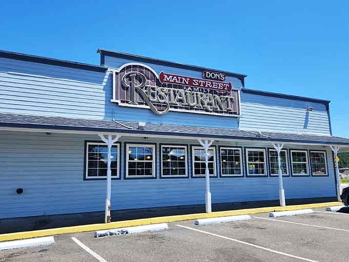 That grand facade with ornate lettering looks like it belongs in a Western movie, promising hearty portions and honest cooking.