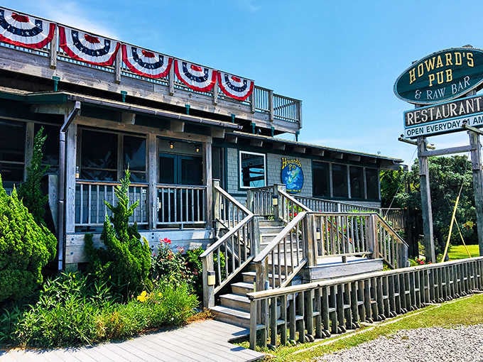 Patriotic bunting and weathered wood create that authentic island vibe you can only find after a ferry ride.