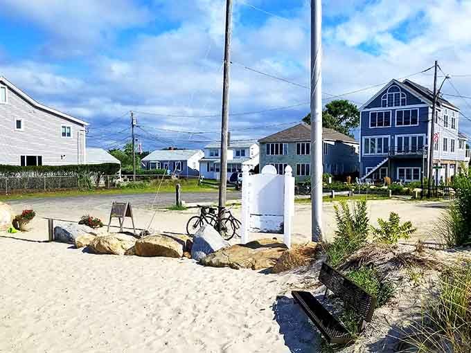 Sandy beach meets residential charm where bicycles rest and neighbors actually know each other's names without checking Facebook.