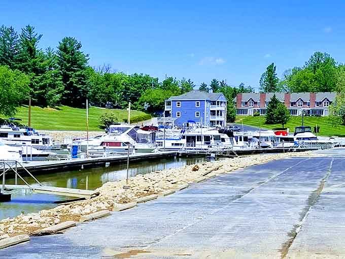 Marina life at its finest&mdash;boats bobbing gently while hillside homes overlook the water like they're keeping a friendly watch.