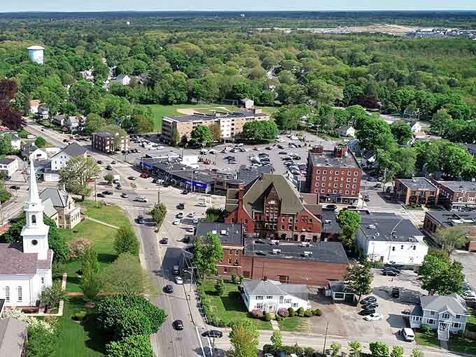 Church steeples and tree-covered neighborhoods stretch toward the horizon like a patchwork quilt of community and comfort.