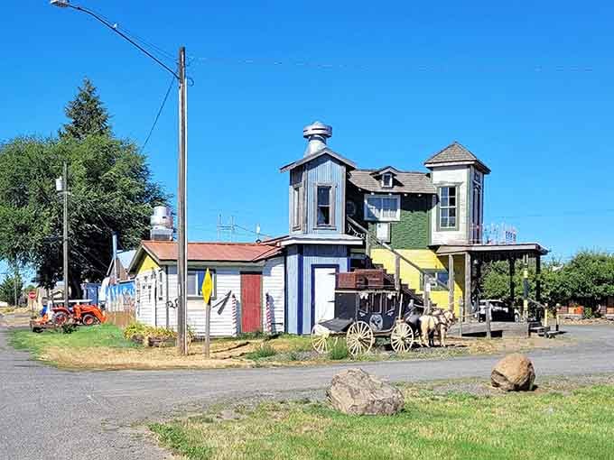 This distinctive colorful building stands as a testament to architectural creativity and the spirit of small-town America.