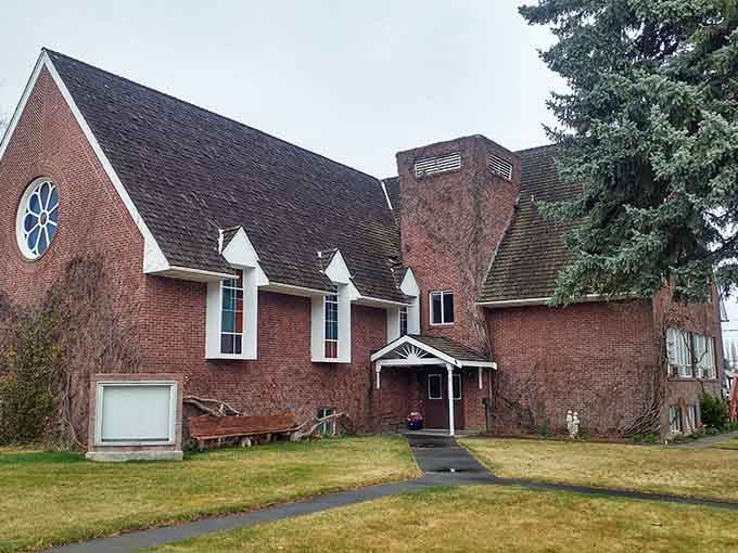 Brick and white trim create architectural harmony in a church that's served its community through changing times.