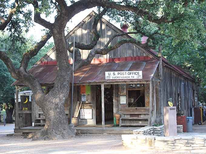Luckenbach's rustic post office stands weathered and wonderful, more authentic than any theme park could ever manage.