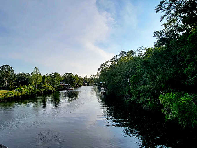 Peaceful waterways wind through lush greenery, creating the kind of scenery retirement brochures only dream about.