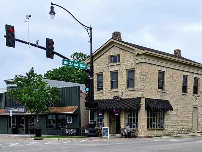 Limestone corners anchor this historic building at the intersection where past and present shake hands every single day.
