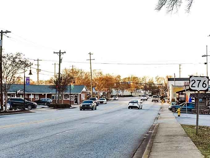 The main drag here buzzes with energy that makes you want to park the car and explore on foot.
