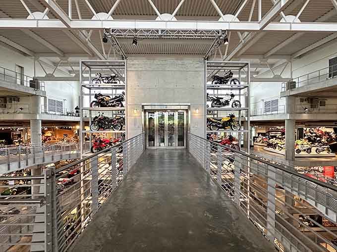 This gleaming temple of two-wheeled history looks more like a spaceship than a museum in Leeds, Alabama.
