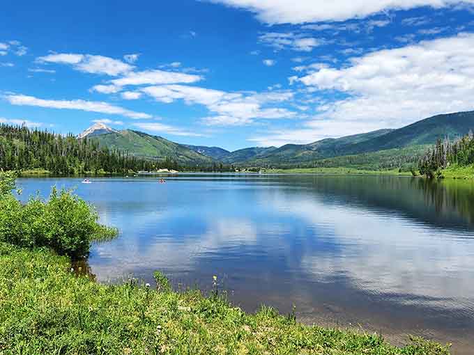 Mirror, mirror on the mountain, who's the most peaceful of them all? Pearl Lake's glassy surface reflects perfection.