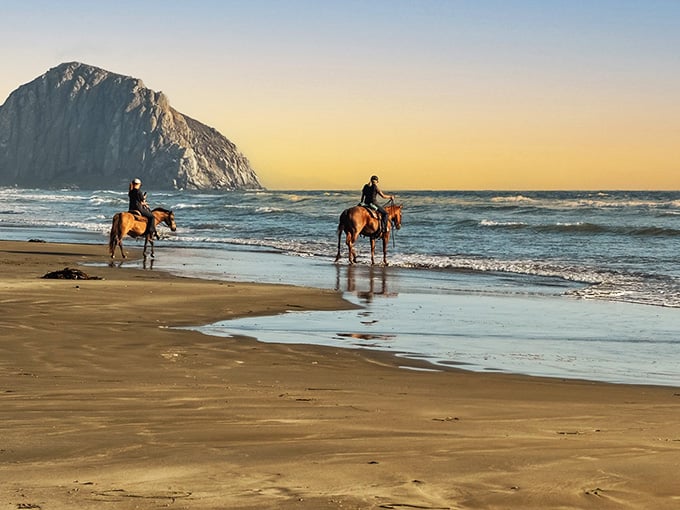 Golden hour horseback riding with that magnificent volcanic rock standing guard makes every Western movie look underdressed.