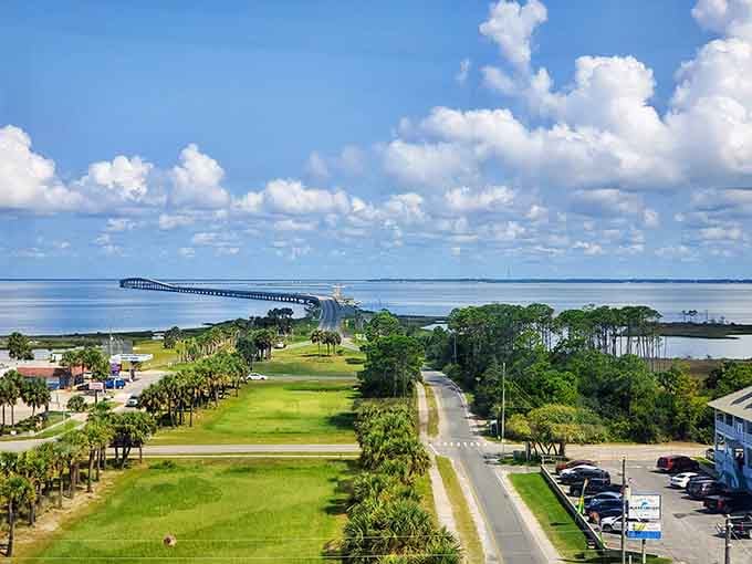 The Bryant Patton Bridge curves across Apalachicola Bay like an invitation you can't refuse to paradise.