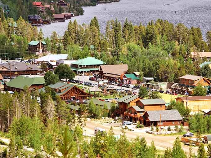 This aerial view shows why Grand Lake residents wake up smiling: nature's architecture beats city planning every single time.
