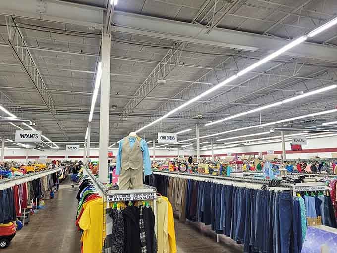 Endless rows of clothing fade into the distance, like a spectrum of fresh starts waiting to be discovered, each rack quietly offering someone&rsquo;s next go-to outfit.