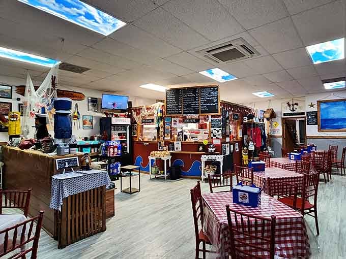 That nautical charm hits you the moment you walk in, complete with skylights that make everything feel coastal and breezy.
