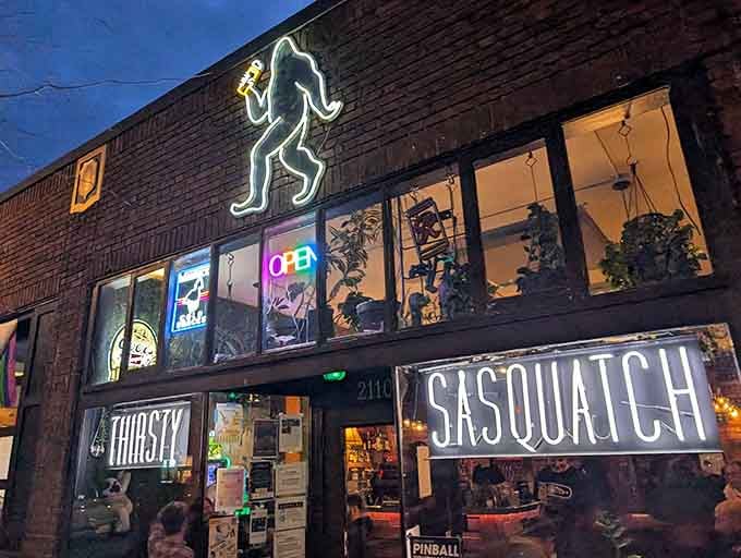 That glowing neon Sasquatch silhouette beckoning you inside is basically the Pacific Northwest's version of the Bat Signal.