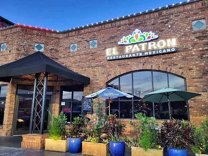 That colorful logo and brick facade promise unlimited tacos inside, which is basically the American dream come true.