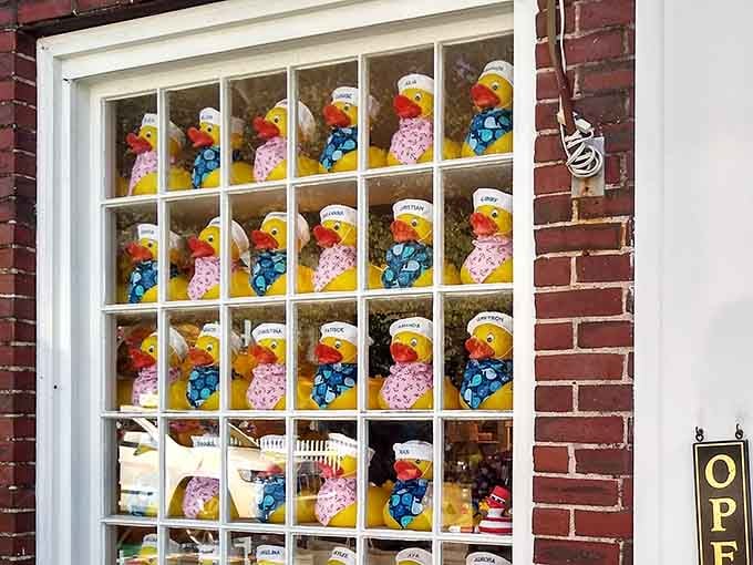 That storefront window isn't just decorated with rubber ducks, it's practically built from them in glorious formation.