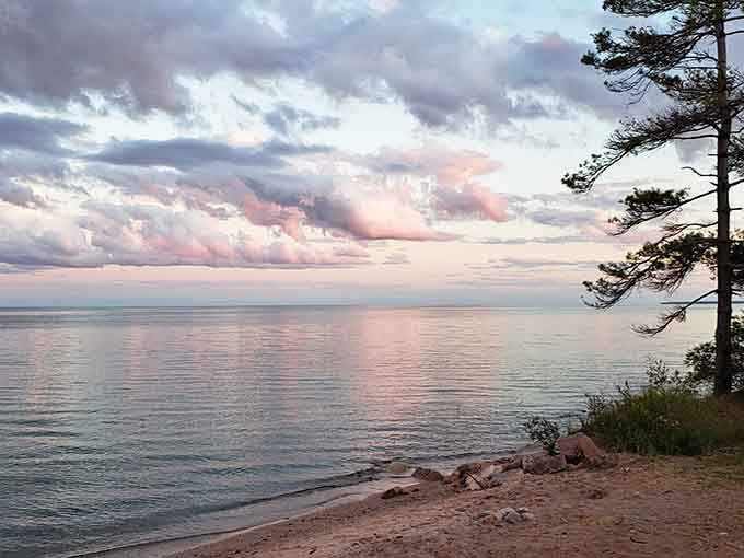 Lake Huron puts on its evening gown, painting the sky in shades that no filter could ever improve.