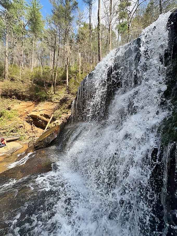 Water cascading over ancient rock like nature's own staircase to paradise.