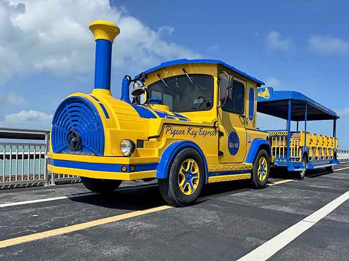 That cheerful yellow and blue train isn't heading to a theme park, it's your ticket to Florida history.