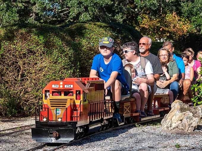 Three generations sharing one train car proves the best adventures don't need height requirements, just willing hearts.