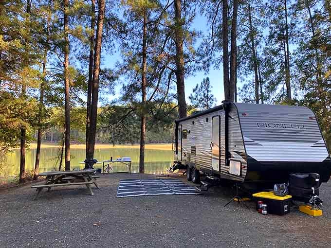 Your RV's best life involves a picnic table with a lake view and zero neighbors blasting classic rock.
