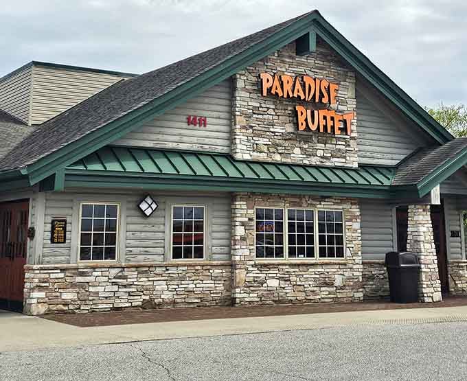 That stone facade and bold orange signage aren't just welcoming you, they're practically giving you a bear hug before you even walk in.