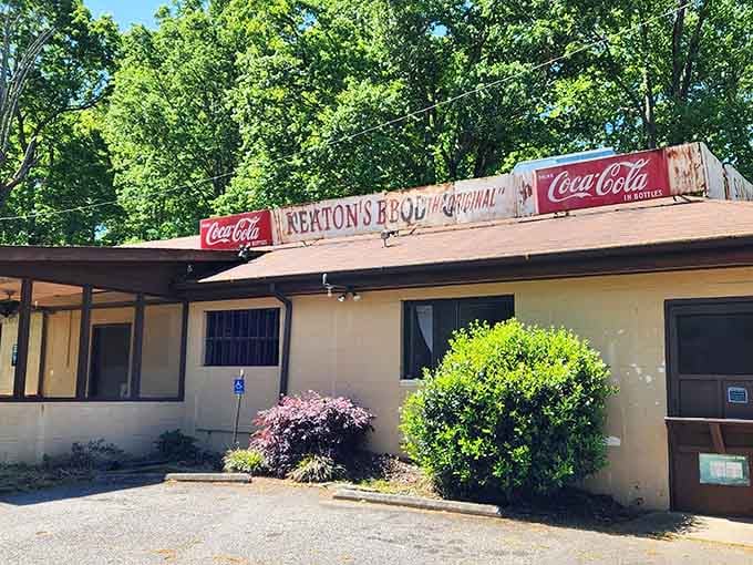 Sunshine and vintage signage create the perfect welcome mat for what awaits inside this unassuming barbecue temple.