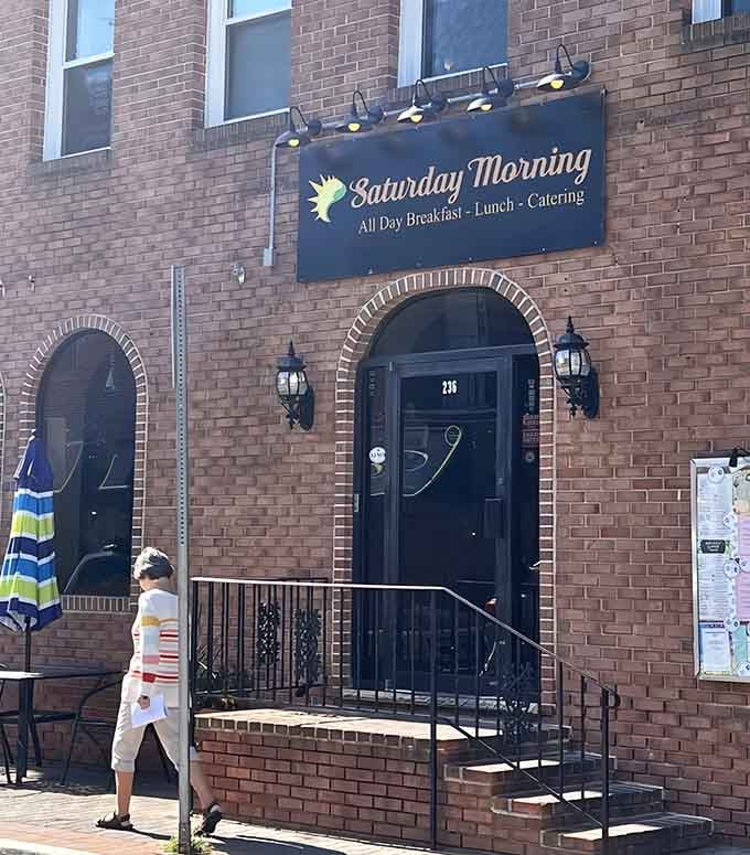 That brick archway entrance is like a portal to breakfast heaven, and you're about to step through it.