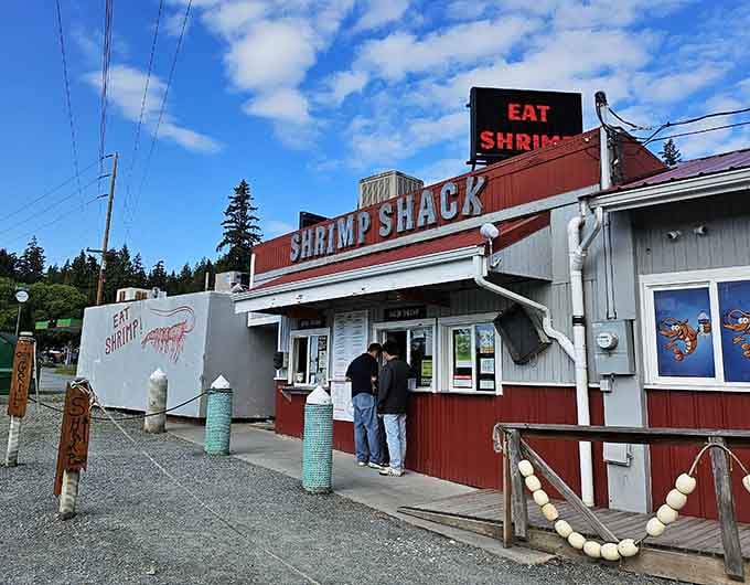 The "EAT SHRIMP" sign says it all, no marketing degree needed to understand this delicious mission statement.