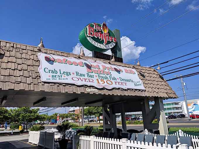 That iconic sign promises exactly what you need: endless seafood, prime rib, and zero regrets about your life choices.