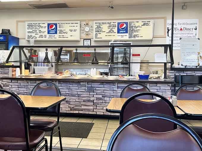 The serving counter displays today's offerings like edible treasures, making decision-making deliciously difficult for hungry diners.