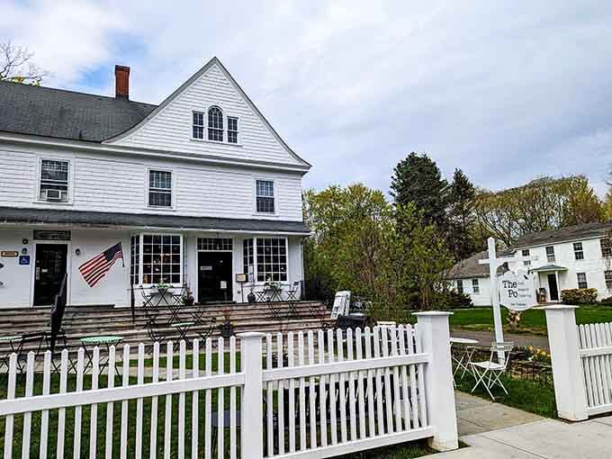 The white clapboard exterior and charming patio seating make this breakfast spot look like it belongs on a postcard.