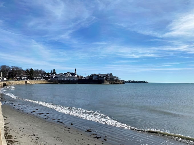 When low tide reveals nature's treasure map, complete with shells, seaweed, and endless beachcombing possibilities ahead.