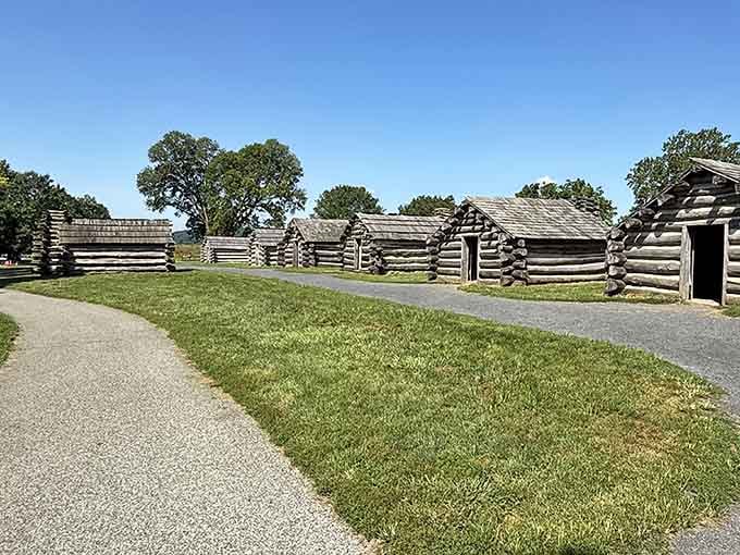 These reconstructed soldier huts show where Revolutionary troops endured winter's fury with nothing but determination and thin wooden walls.