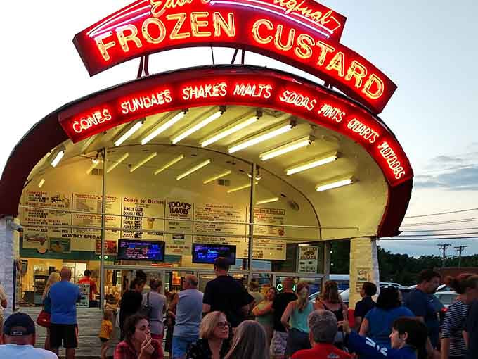 That iconic arched facade isn't just architecture, it's a beacon of hope for anyone craving serious frozen custard.