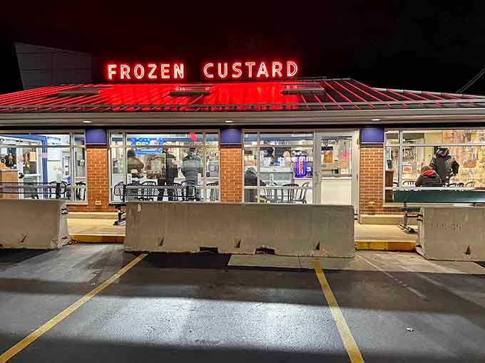 That glowing red neon sign at night is like a beacon calling you home to custard happiness.
