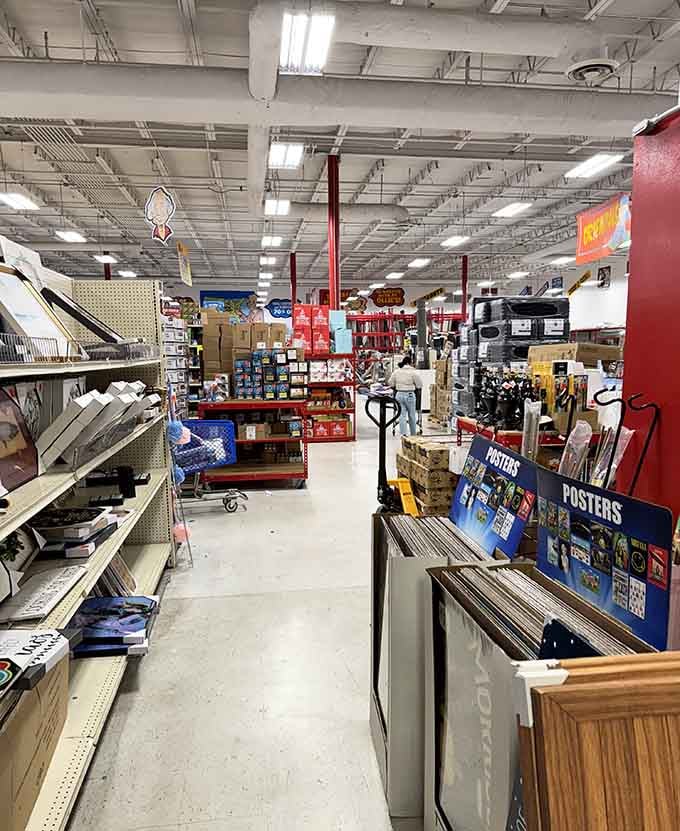 Wide aisles and endless possibilities stretch before you, proving that treasure hunting doesn't require a map, just a cart and determination.