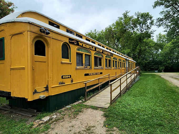 The yellow Viking car stretches out like a golden ticket to your childhood railway dreams come true.