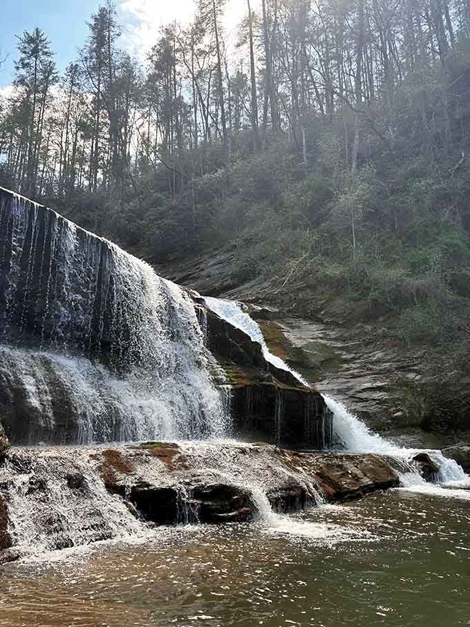Water cascading over ancient rock like nature's own staircase to paradise.