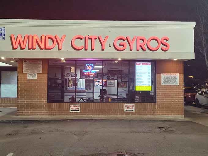The red letters shine like a beacon for hungry souls seeking salvation in perfectly seasoned meat and tzatziki.