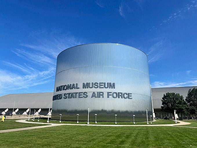 That gleaming entrance isn't just a building, it's your gateway to aviation history without spending a dime.