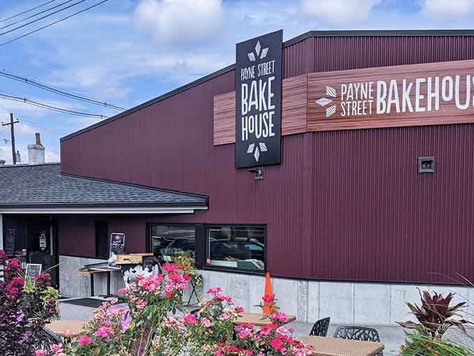 That burgundy and wood exterior isn't just pretty, it's practically calling your name to come inside for pie.