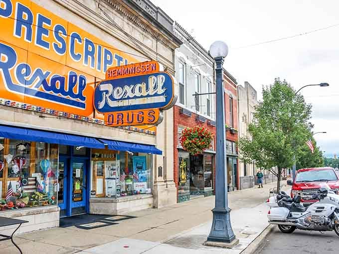 Marshall's downtown storefronts wear their vintage signs like badges of honor, each one a colorful testament to small-town charm.