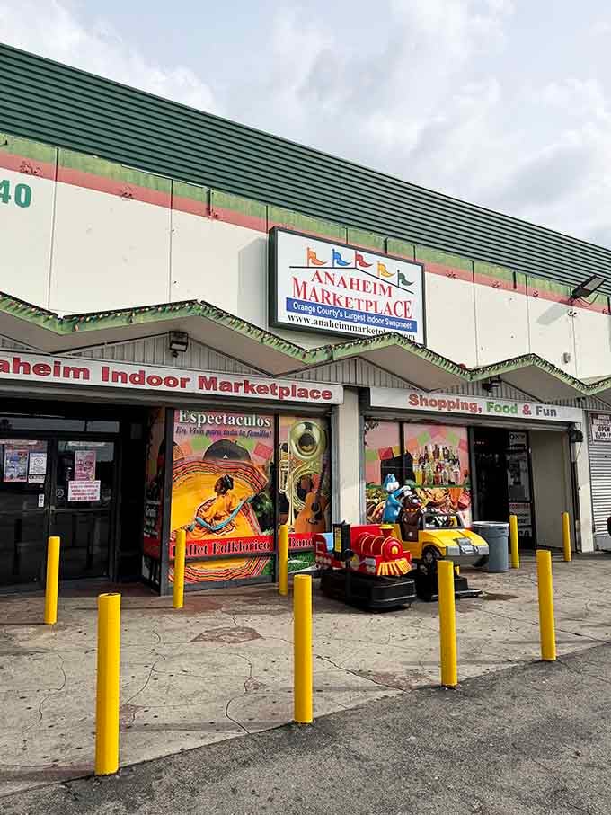 The unassuming exterior hides Orange County's best-kept shopping secret, where treasure hunting meets climate control in perfect harmony.
