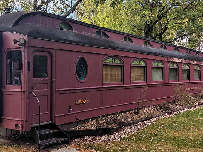 This burgundy beauty proves that train cars age like fine wine, getting better with every passing decade.