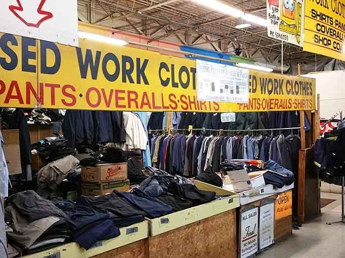 Need work clothes? This vendor has you covered with pants, shirts, and overalls at prices that won't break the bank today.